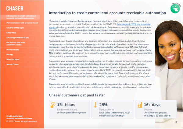 Credit control and accounts receivable software brochure | Chaser