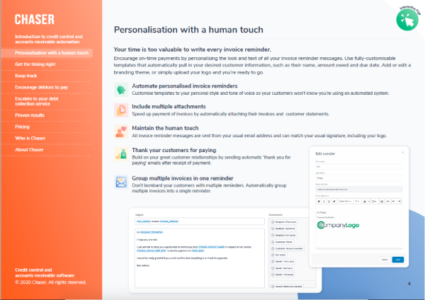 Credit control and accounts receivable software brochure | Chaser